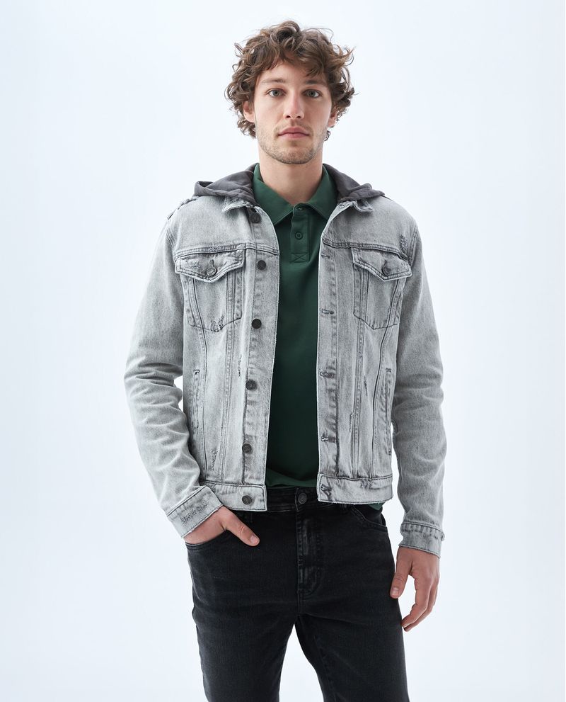 Chaqueta tono gris con capucha para hombre | Compra Online